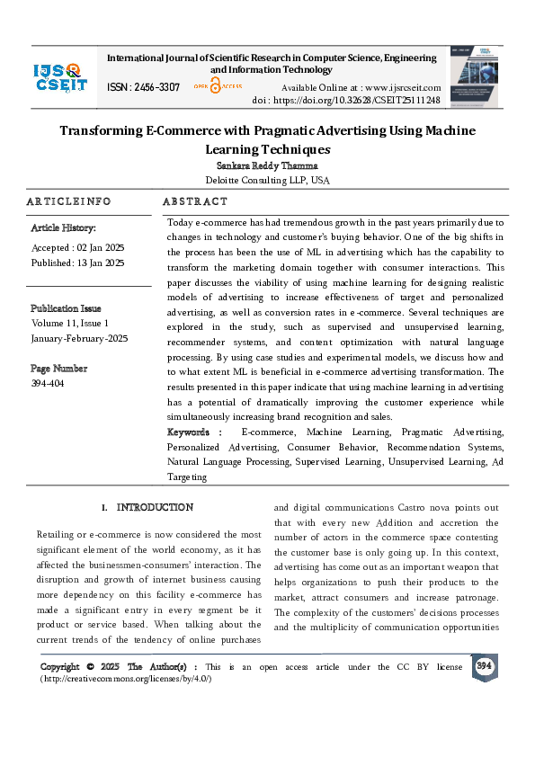 (PDF) Transforming E-Commerce with Pragmatic Advertising Using Machine Learning Techniques