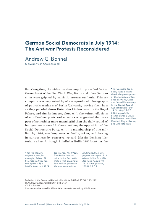 (PDF) “German Social Democrats in July 1914: The Antiwar Protests ...