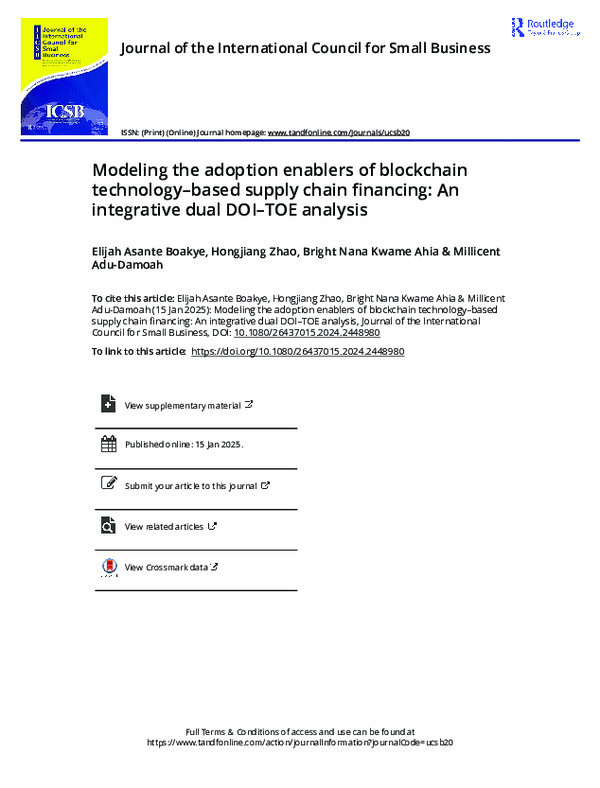 (PDF) Modeling the adoption enablers of blockchain technology-based supply chain financing: An ...