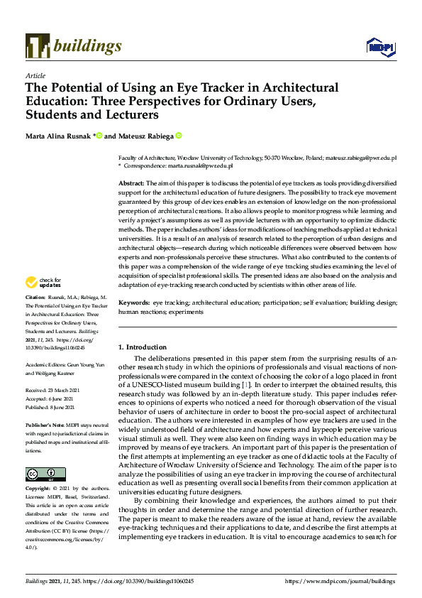 (PDF) The Potential of Using an Eye Tracker in Architectural Education ...