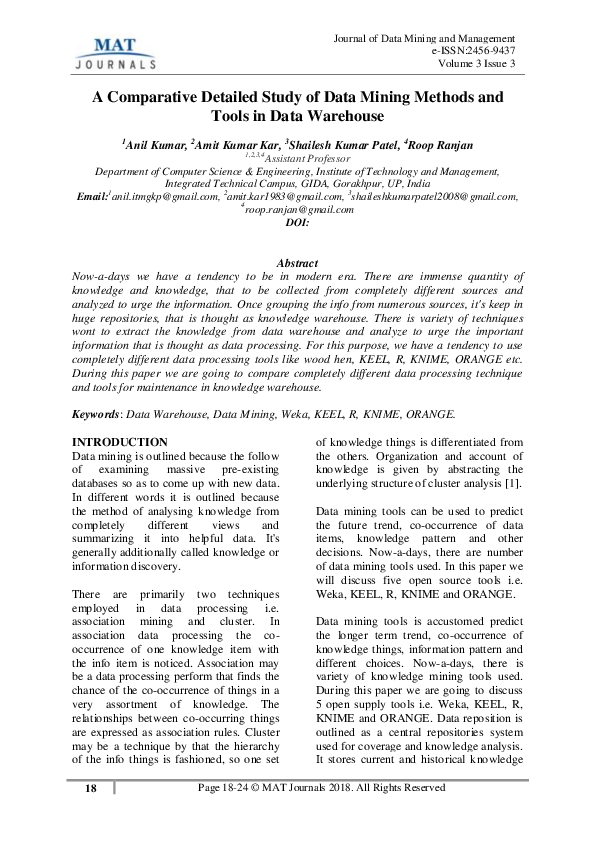 A Comparative Detailed Study Of Data Mining Methods And Tools In Data Warehouse
