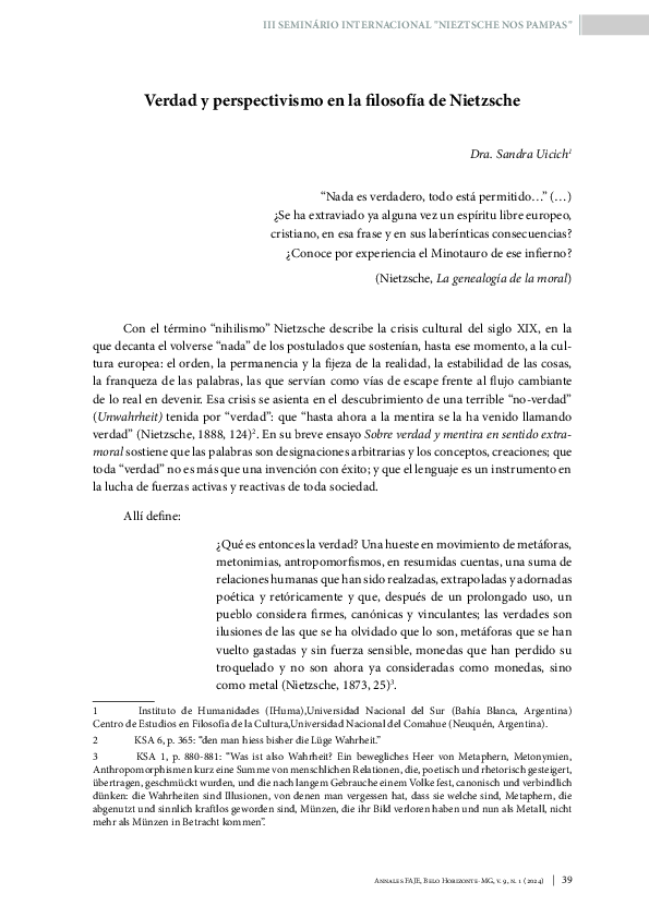 (PDF) Verdad y perspectivismo en la filosofía de Nietzsche
