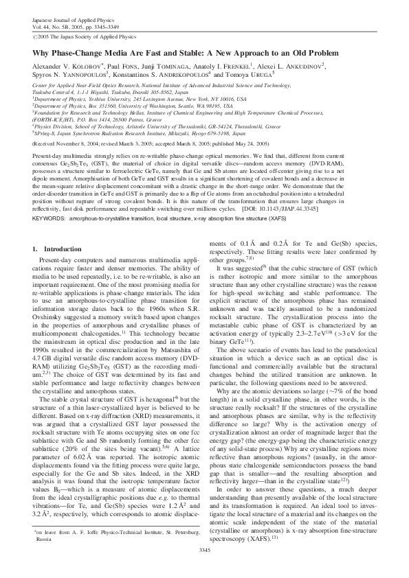 (PDF) Why Phase-Change Media Are Fast and Stable: A New Approach to an ...