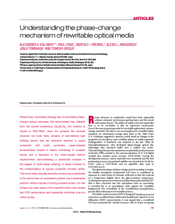 (PDF) Understanding the phase-change mechanism of rewritable optical media