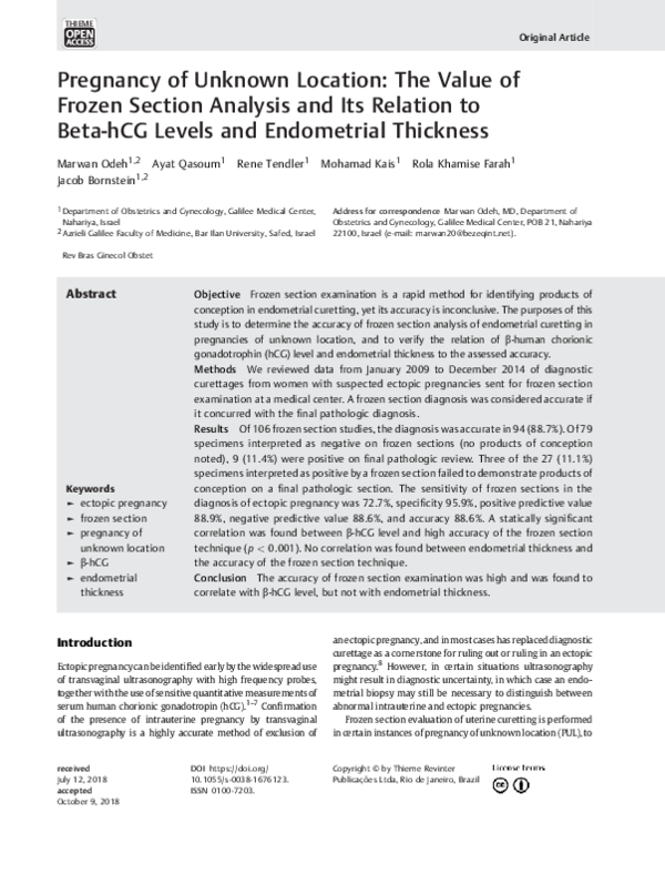 (PDF) Pregnancy of Unknown Location: The Value of Frozen Section ...