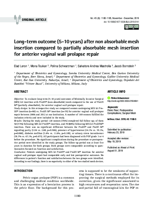 (PDF) Long-term outcome (5-10 years) after non absorbable mesh insertion compared to partially ...