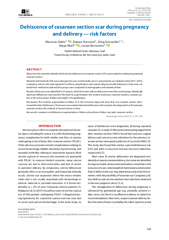 (PDF) Dehiscence of cesarean section scar during pregnancy and delivery ...