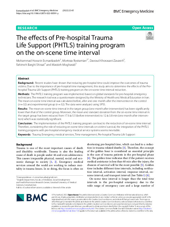 (PDF) The effects of Pre-hospital Trauma Life Support (PHTLS) training ...