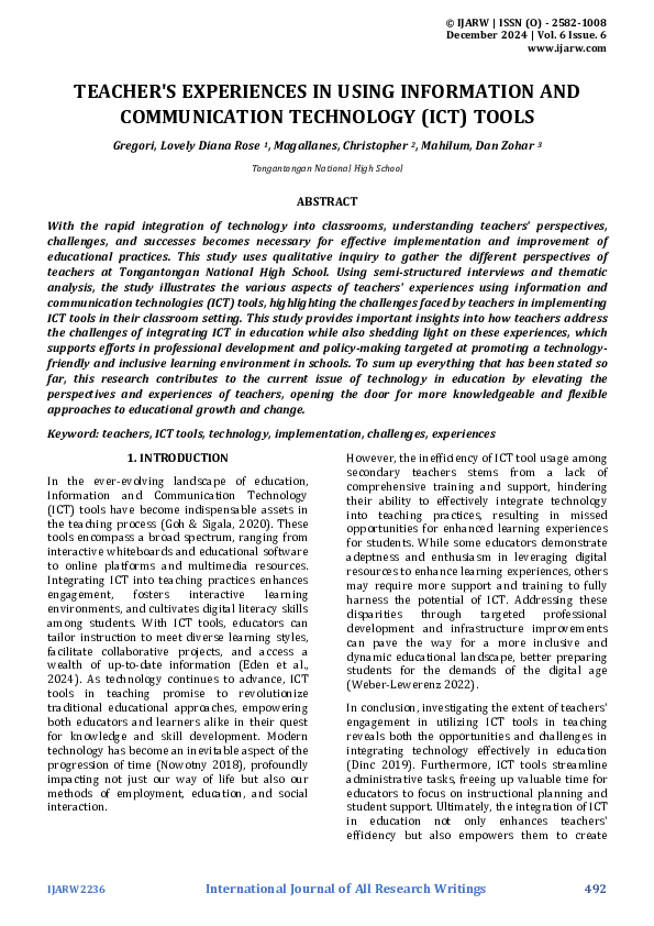 (PDF) TEACHERS EXPERIENCES IN USING INFORMATION AND COMMUNICATION ...