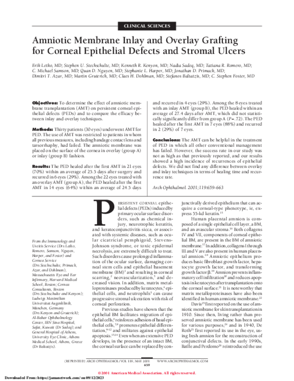 (PDF) Amniotic Membrane Inlay and Overlay Grafting for Corneal ...