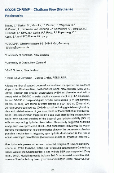 (PDF) CHRIMP - Chatham Rise (Methane) Pockmarks