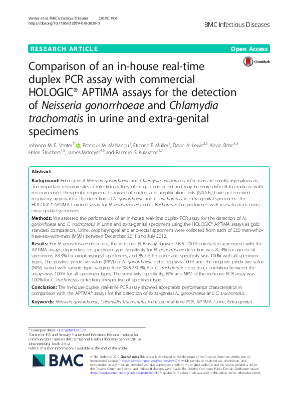 (PDF) Comparison of an in-house real-time duplex PCR assay with commercial HOLOGIC® APTIMA ...