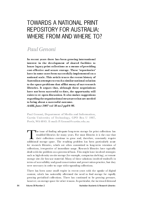 (PDF) Towards a national print repository for Australia: where from and ...