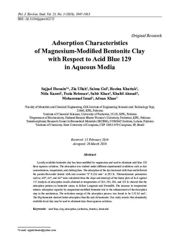 (PDF) Adsorption Characteristics of Magnesium-Modified Bentonite Clay ...