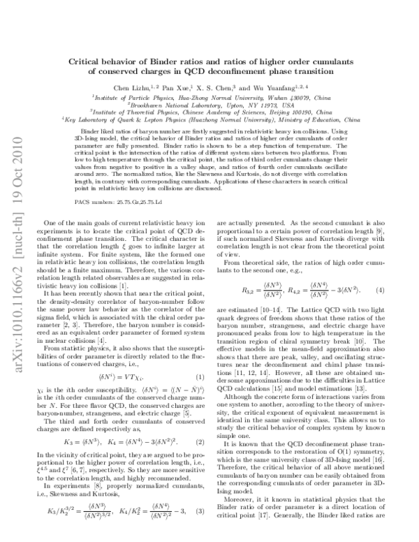 Pdf Critical Behavior Of Binder Ratios And Ratios Of Higher Order Cumulants Of Conserved