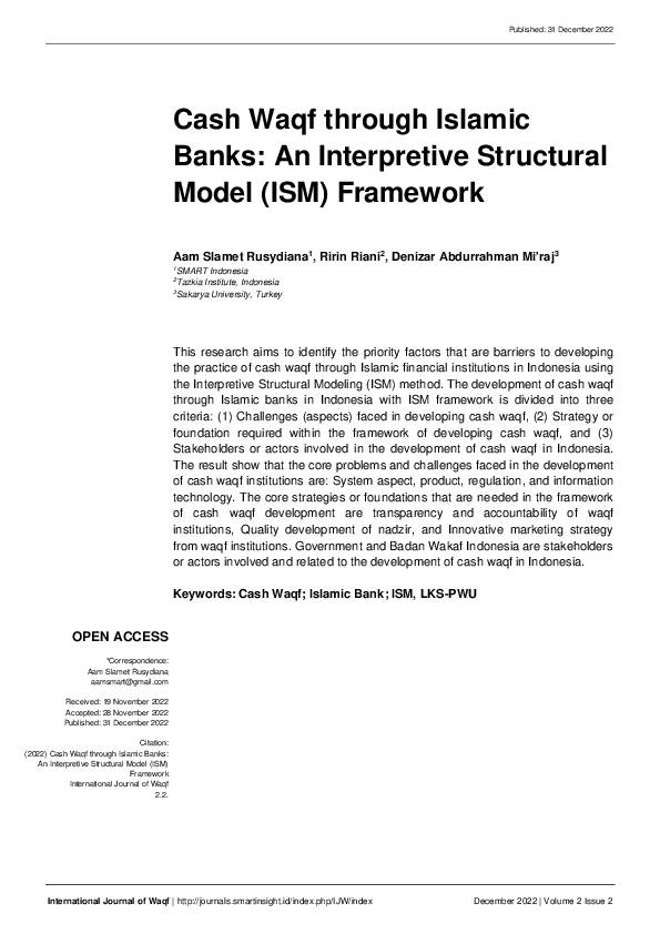 (PDF) Cash Waqf through Islamic Banks