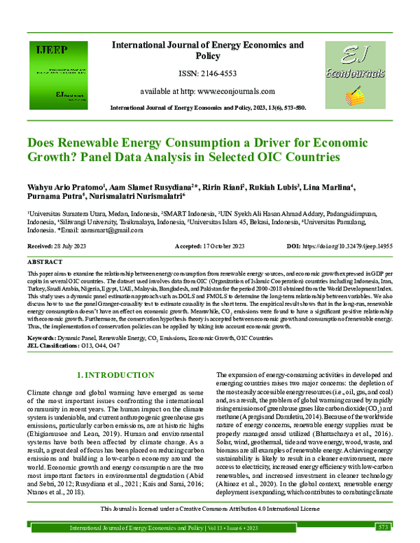 (PDF) Does Renewable Energy Consumption a Driver for Economic Growth ...