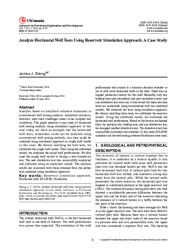(PDF) Analyze Horizontal Well Tests Using Reservoir Simulation Approach ...