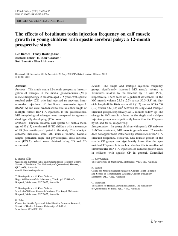 (PDF) The effects of botulinum toxin injection frequency on calf muscle ...
