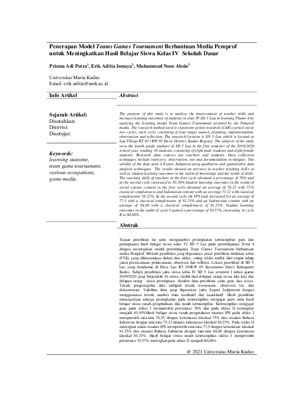 (PDF) Penerapan Model Teams Games Tournament Berbantuan Media Pemprof untuk Meningkatkan Hasil ...