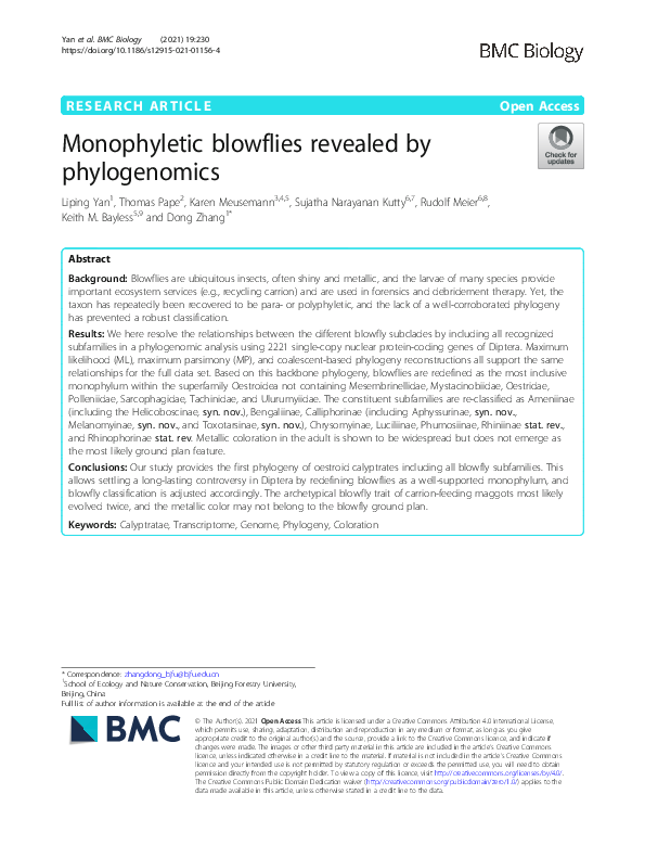 (PDF) Monophyletic blowflies revealed by phylogenomics