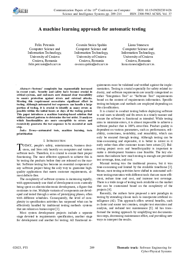 (PDF) A machine learning approach for automatic testing