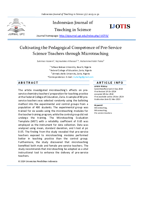 (PDF) Cultivating the Pedagogical Competence of Pre-Service Science ...