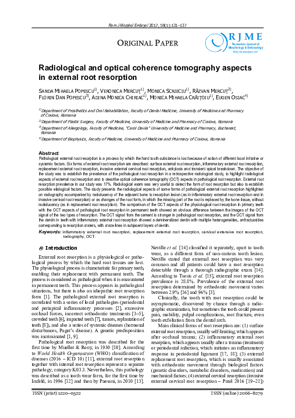 Pdf Radiological And Optical Coherence Tomography Aspects In External Root Resorption