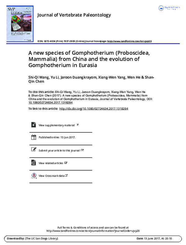(PDF) A new species of Gomphotherium (Proboscidea, Mammalia) from China ...