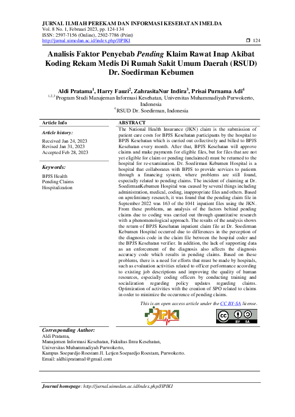 (PDF) Analisis Faktor Penyebab Pending Klaim Rawat Inap Akibat Koding Rekam Medis Di Rumah Sakit ...