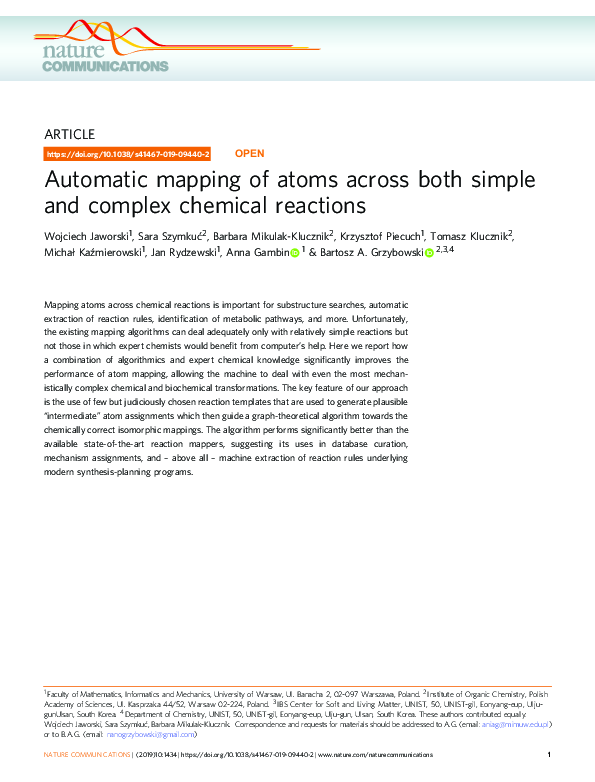 (PDF) Automatic mapping of atoms across both simple and complex chemical reactions
