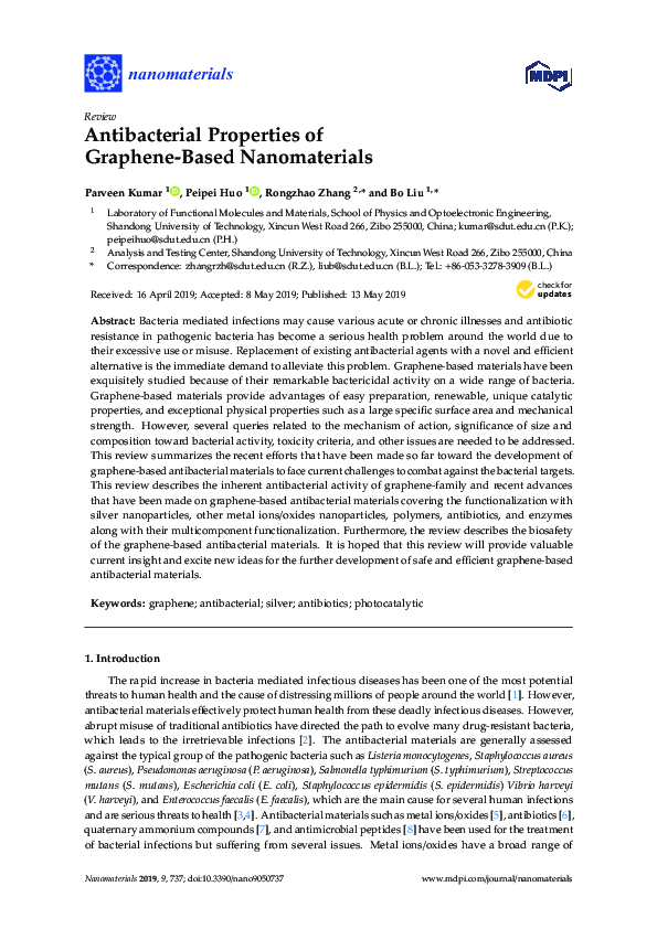 (PDF) Antibacterial Properties of Graphene-Based Nanomaterials