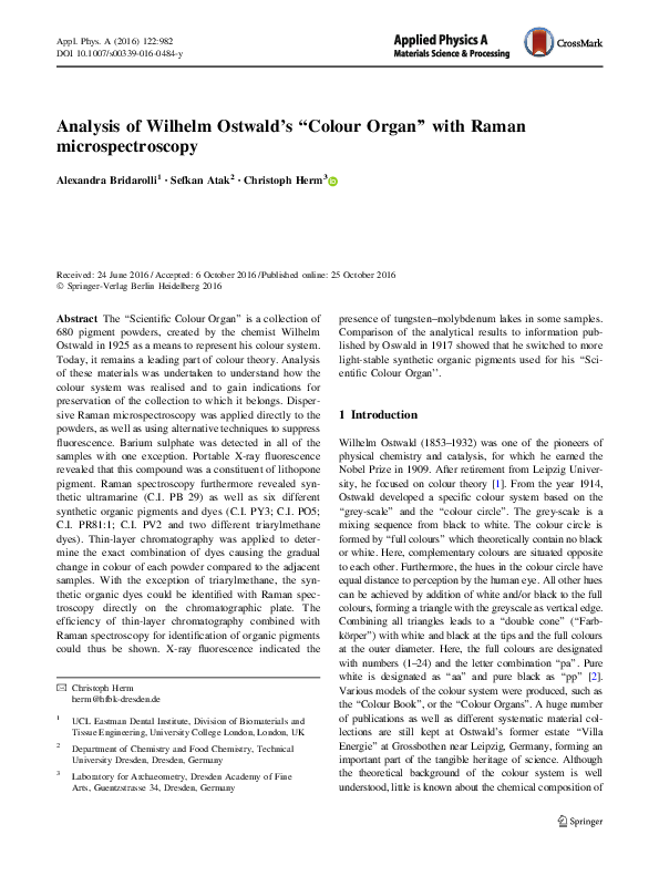 (PDF) Analysis of Wilhelm Ostwald’s “Colour Organ” with Raman ...