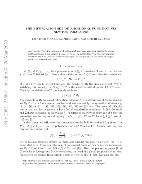 (PDF) The bifurcation set of a rational function via Newton polytopes