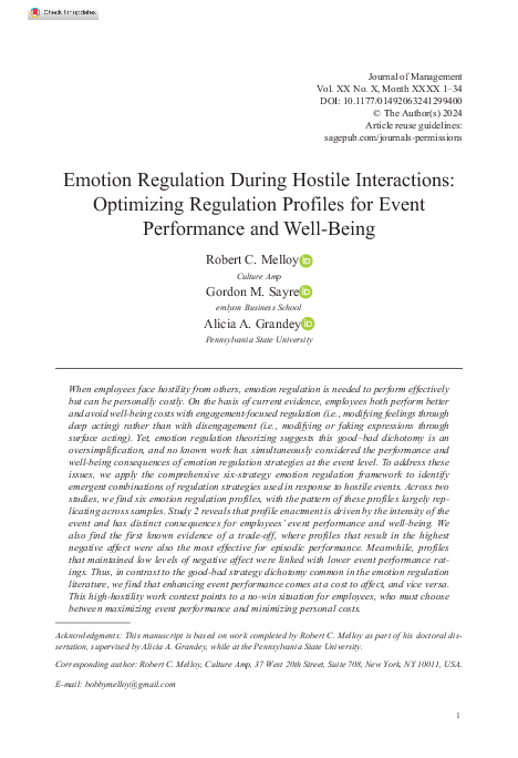 (PDF) Emotion Regulation During Hostile Interactions: Optimizing ...