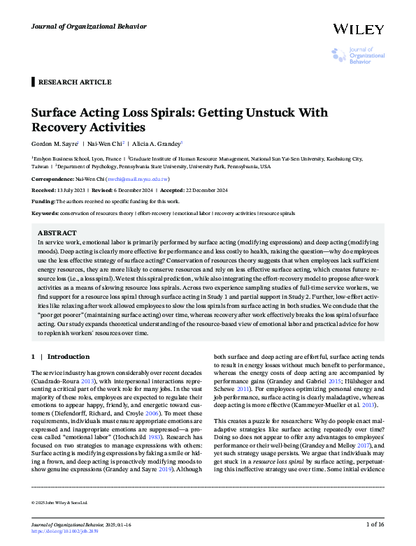 (PDF) Surface Acting Loss Spirals: Getting Unstuck With Recovery Activities