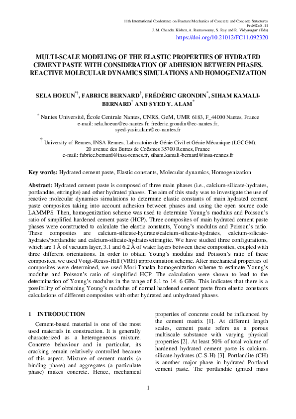 (PDF) Multi-Scale Modeling Of The Elastic Properties Of Hydrated Cement Paste With Consideration ...