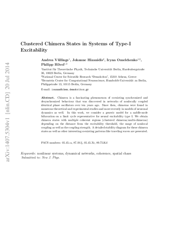 (PDF) Clustered Chimera States in Systems of Type-I