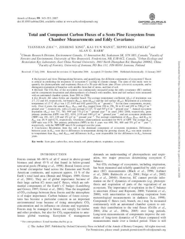 (PDF) Total and Component Carbon Fluxes of a Scots Pine Ecosystem from Chamber Measurements and ...