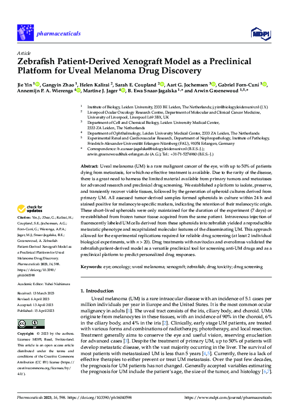 (PDF) Zebrafish Patient-Derived Xenograft Model as a Preclinical ...