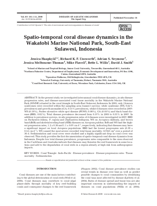 (PDF) Spatio-temporal coral disease dynamics in the Wakatobi Marine National Park, South-East ...