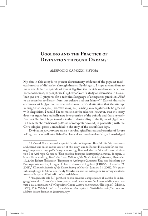 (PDF) Ugolino and the Practice of Divination through Dreams