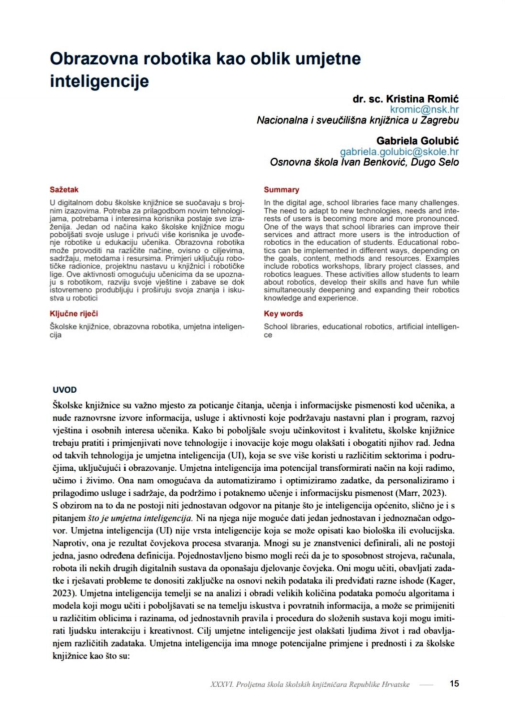 (PDF) Obrazovna robotika kao oblik umjetne inteligencije