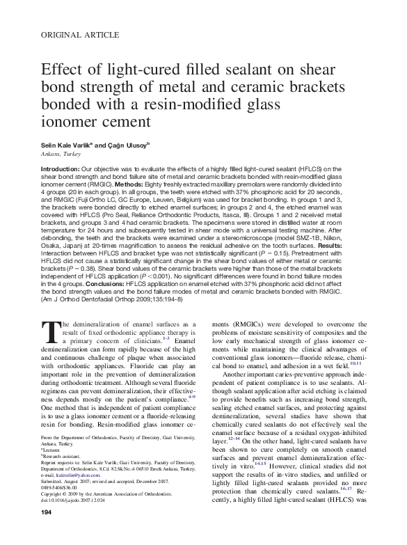 (PDF) Effect of light-cured filled sealant on shear bond strength of ...