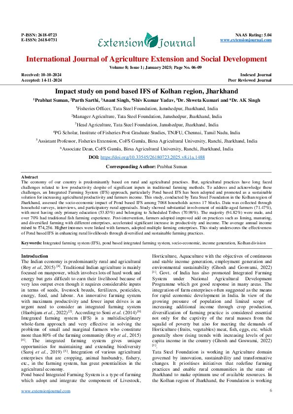 (PDF) Impact study on Pond based IFS of Kolhan region, Jharkhand