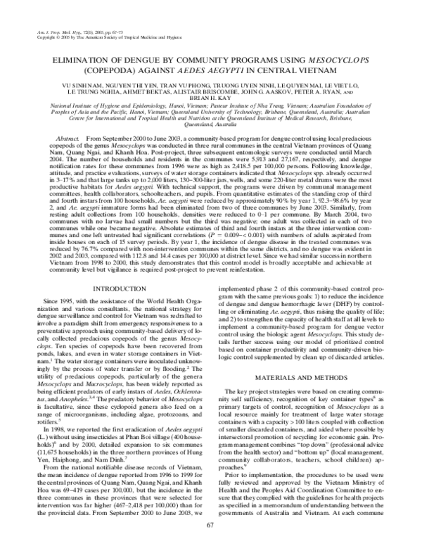 (PDF) Elimination of Dengue by Community Programs Using Mesocyclops(Copepoda) Against Aedes ...