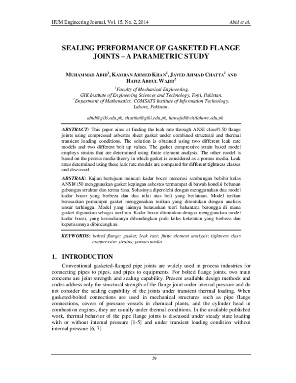 (PDF) Sealing Performance of Gasketed Flange Joints Â€“ a Parametric Study
