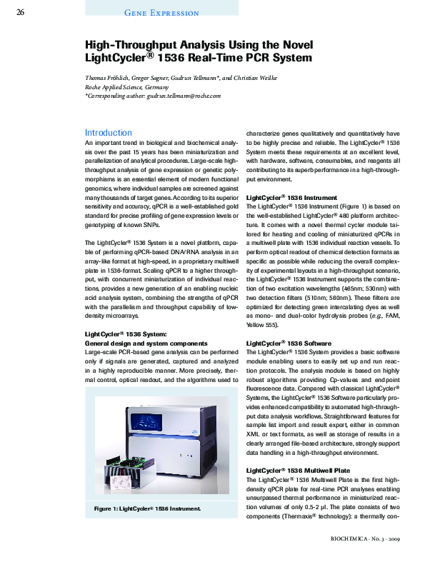 (PDF) High-Throughput Analysis Using the Novel LightCycler® 1536 Real-Time PCR System