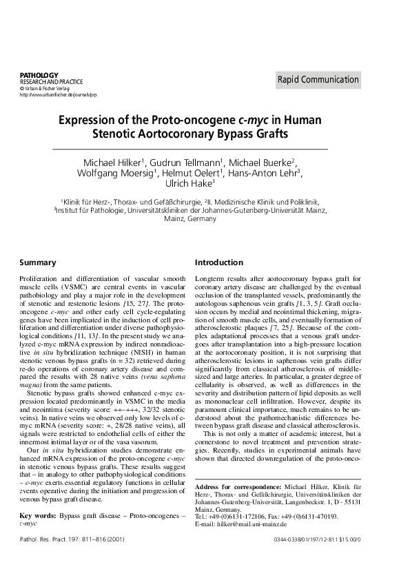 (PDF) Expression of the Proto-oncogene c-myc in Human Stenotic ...