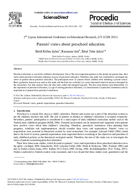 (PDF) Parents’ Views about Preschool Education
